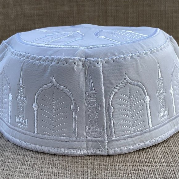 Accessories | Prayer Hat White Cap Topi Embroidery Round Hat Muslim ...